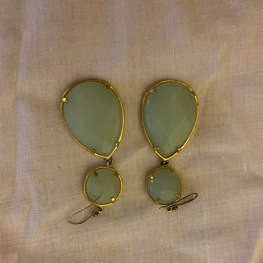 Light Green And Gold Earrings - Gem